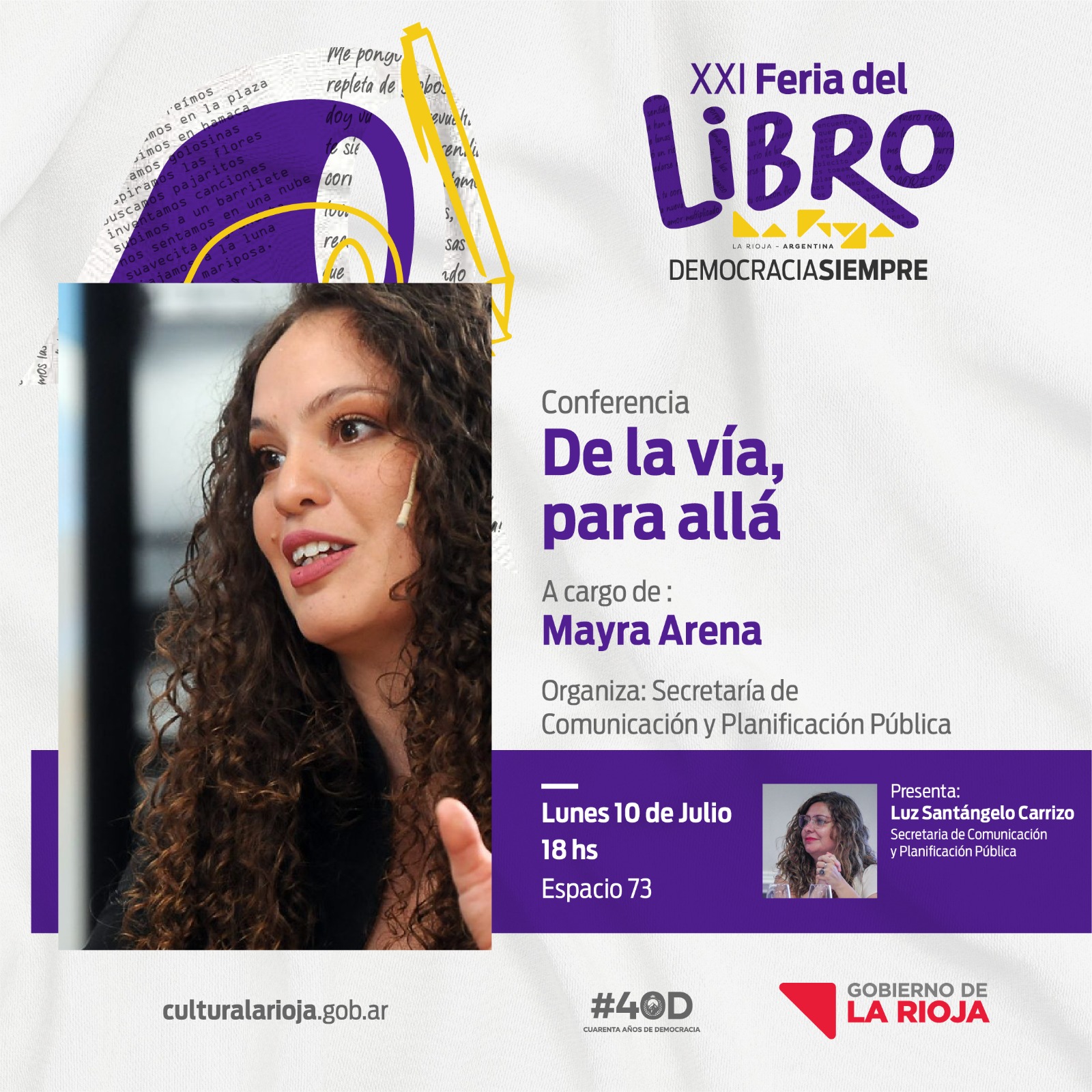 Mayra Arena se presentará en la Feria del Libro con “De la Vía, para ...